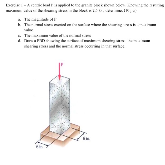 Solved A centric load P is applied to the granite block | Chegg.com