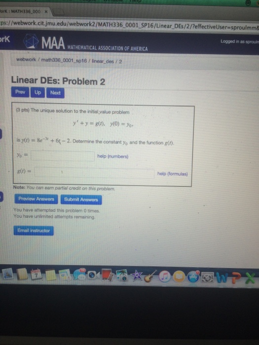 Solved The Unique Solution To The Initial Value Problem Y