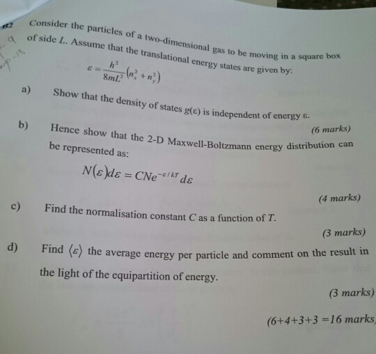 Solved Consider the particles of a two-dimensional gas to be | Chegg.com