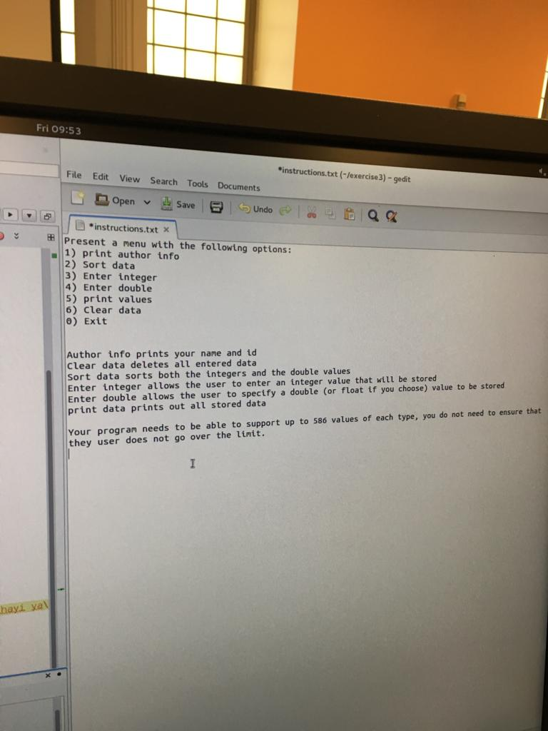 Solved Fri 09:53 instructions.txt (-/exercise3) -gedit File | Chegg.com