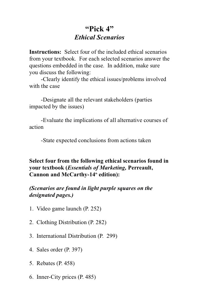Pick 4 Ethical Scenarios Instructions: Select four of | Chegg.com