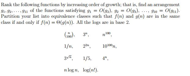 Solved Rank the following functions by increasing order of | Chegg.com