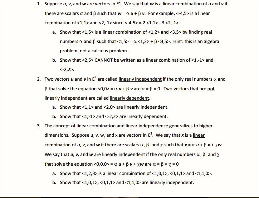 Solved Suppose u, v, and w are vectors in E2. We say that w | Chegg.com