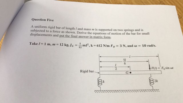 Solved Question Five A uniform rigid bar of length land mass | Chegg.com
