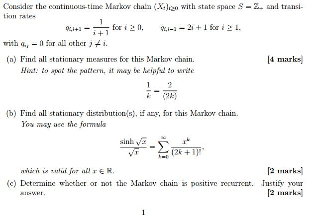 Z+ and trans- Consider the continuous-time Markov | Chegg.com