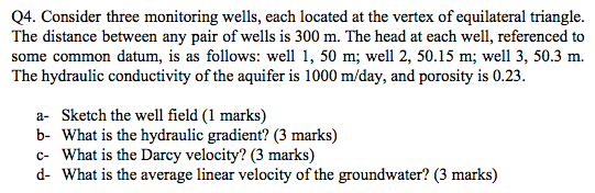 Solved Q4. Consider three monitoring wells, each located at | Chegg.com