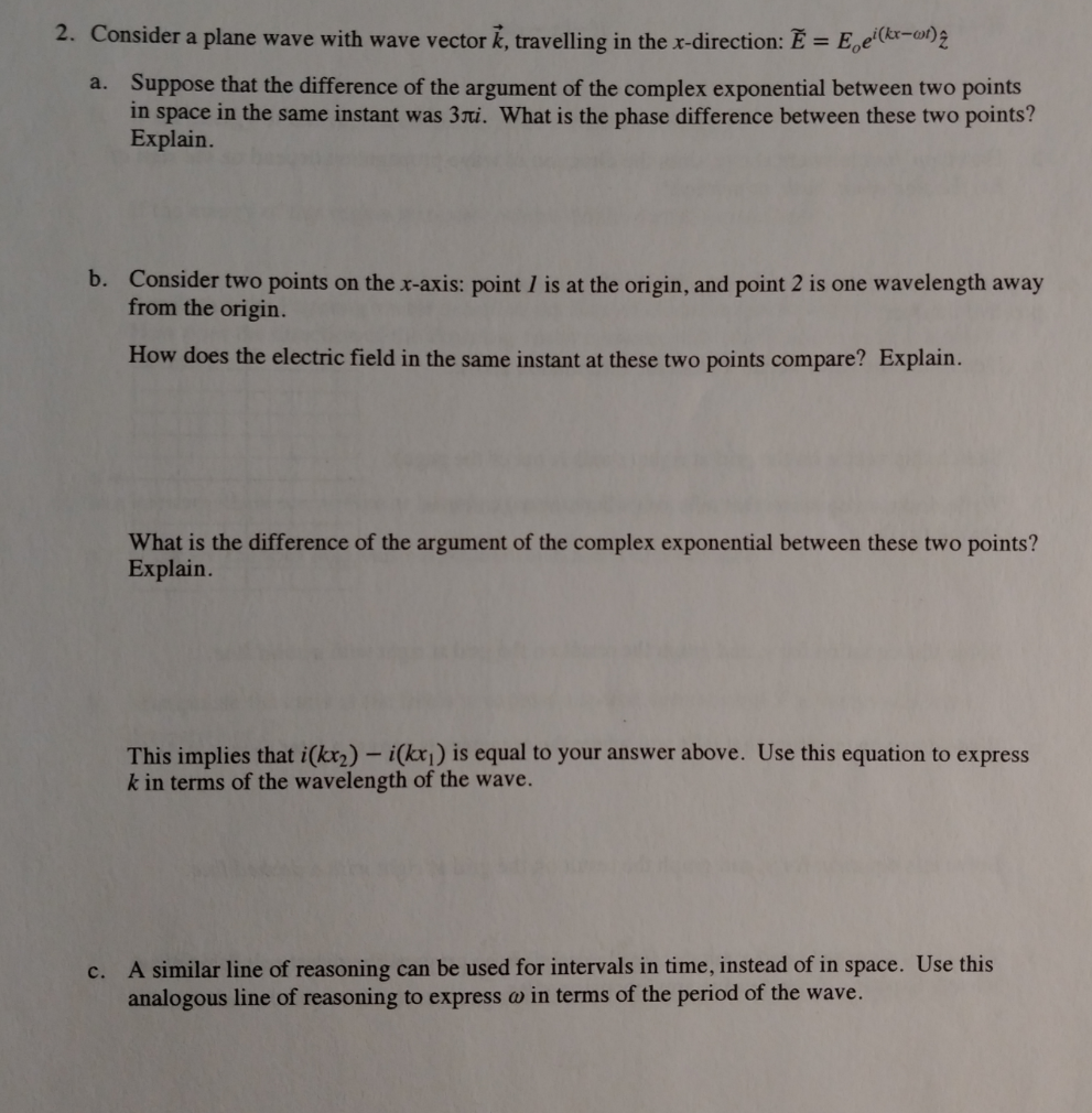 Solved 2. Consider a plane wave with wave vector k, | Chegg.com