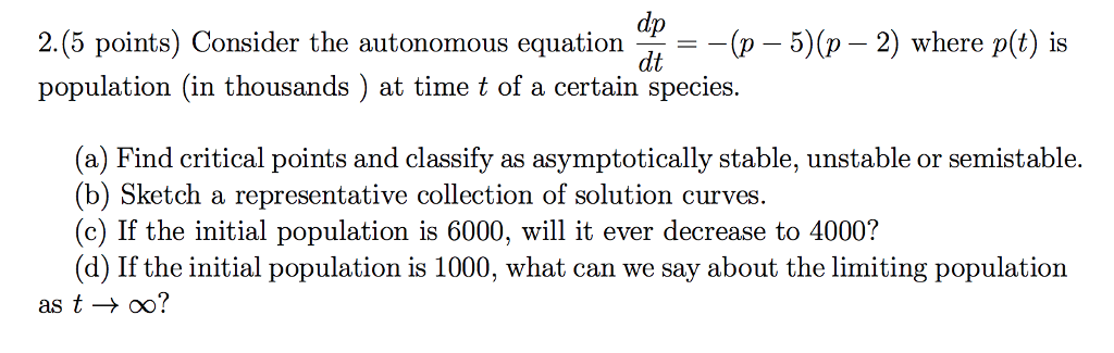 Solved 2.(5 points) Consider the autonomous equation | Chegg.com