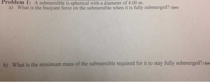 Solved A submersible is spherical with a diameter of 4.00 m. | Chegg.com