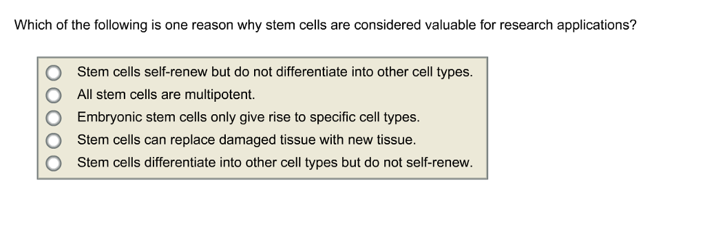 Solved Which of the following is one reason why stem cells | Chegg.com