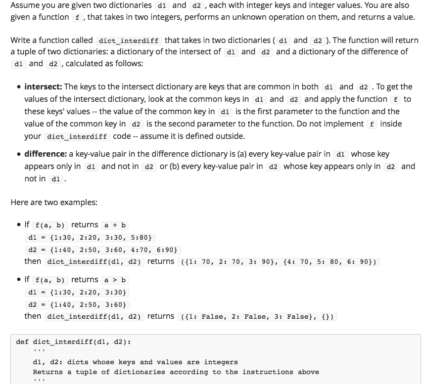 Solved Assume you are given two dictionaries di and d2, each | Chegg.com