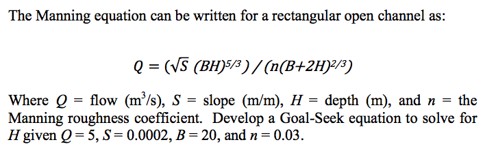 Solved The manning equation can be written for a rectangular | Chegg.com