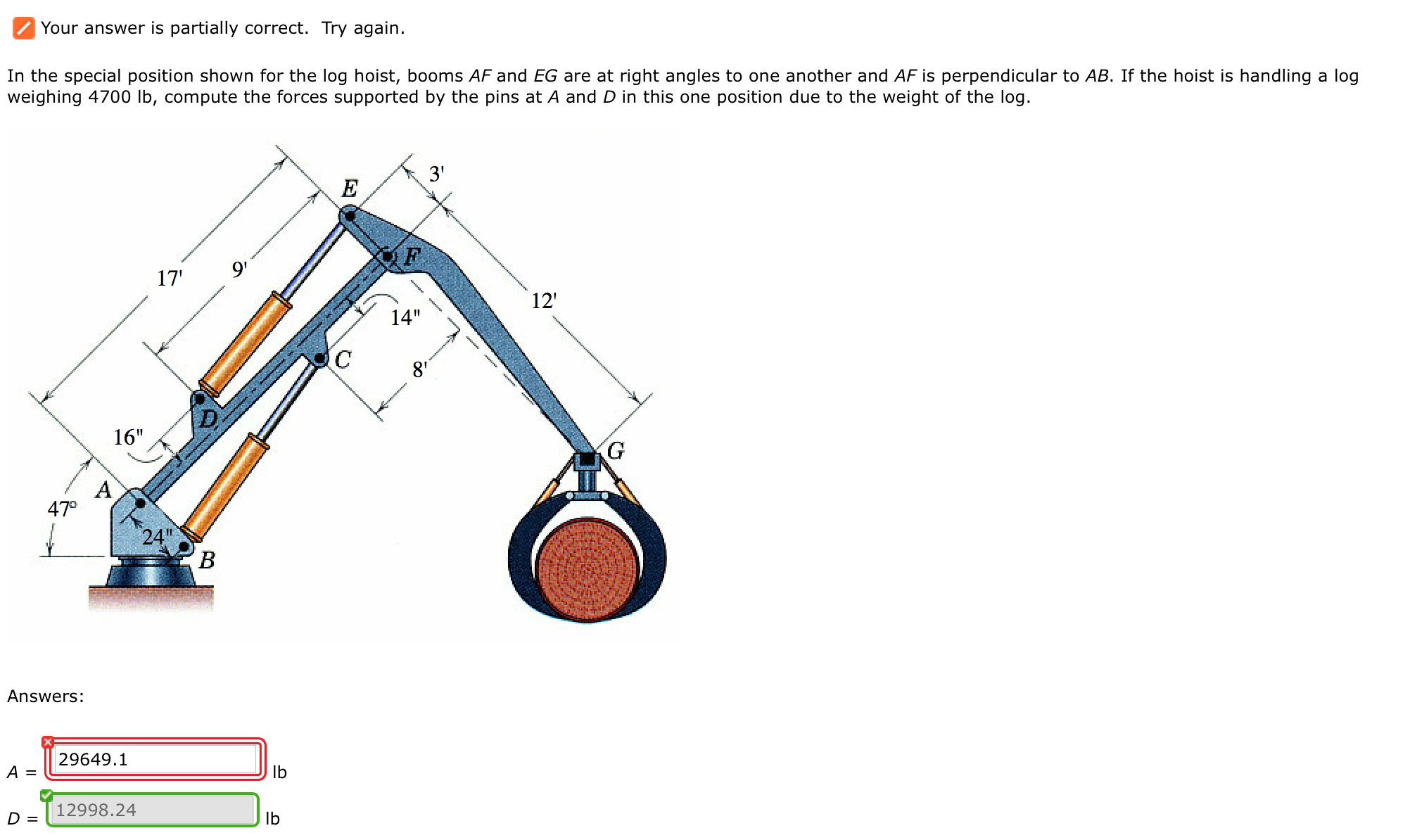In the special position shown for the log hoist, | Chegg.com