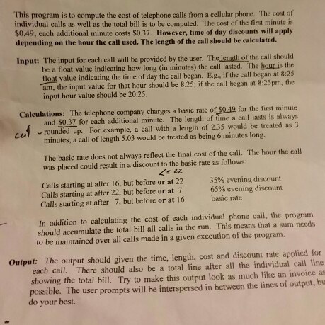 Solved This program is to compute the cost of telephone | Chegg.com