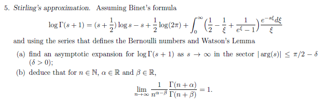 Solved Stirlings approximation. Assuming Binets formula log | Chegg.com