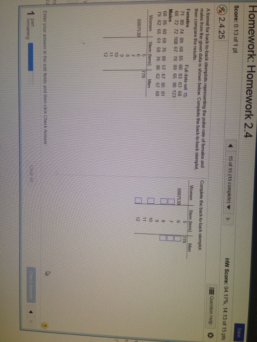 Solved A format for back-to-back stemplots representing the | Chegg.com