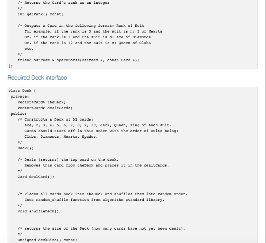 Solved 9.27 PROGRAM 3: Deck/Card classes Write a Card class | Chegg.com