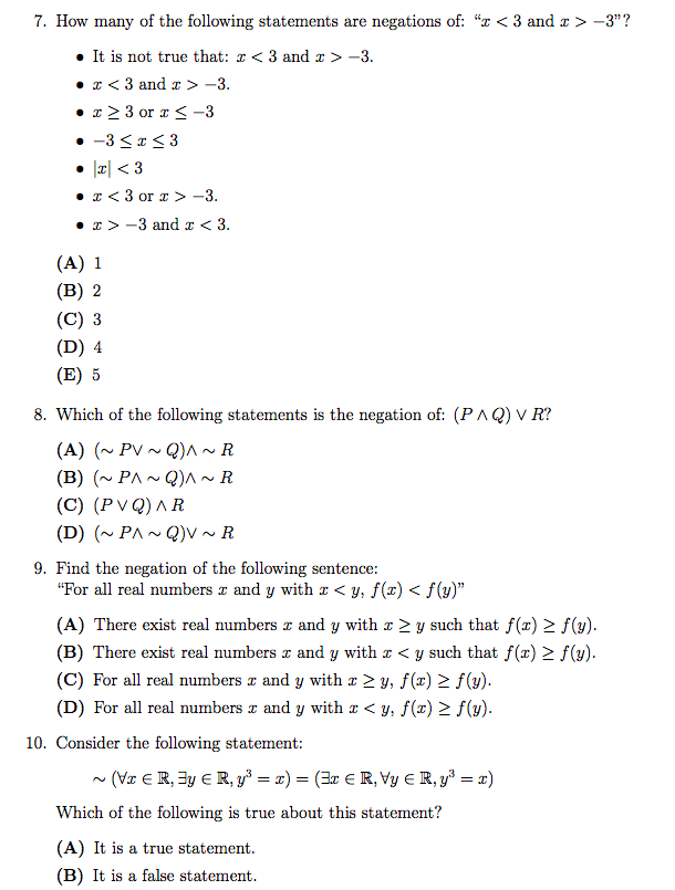 Solved I. Consider the following statement: ~ (P Λ Q) =~ PV | Chegg.com