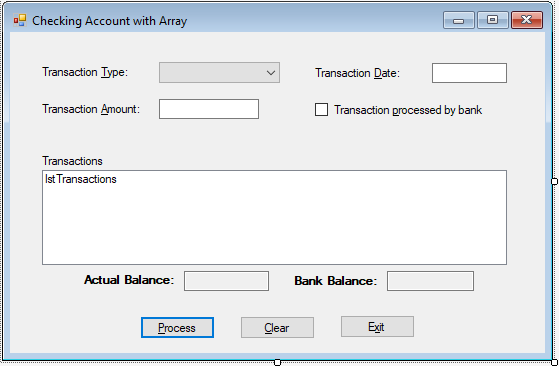 Checking Account with Array Transaction LIype: | Chegg.com