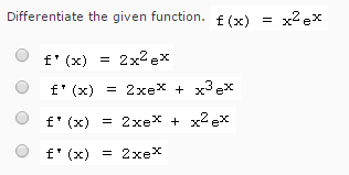 Solved Differentiate the given function: f(x) = x^2e^x | Chegg.com