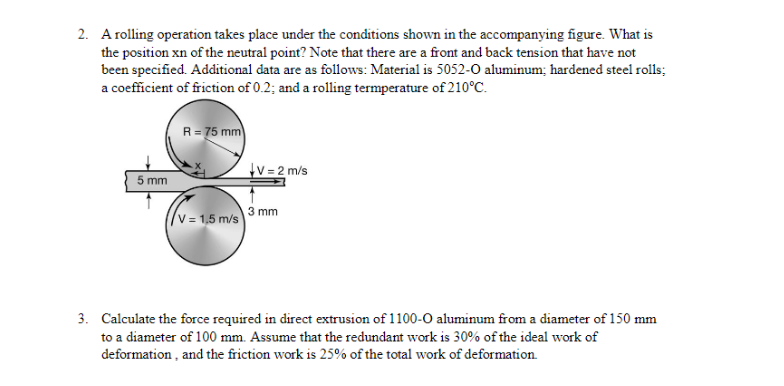 Solved 2. A rolling operation takes place under the | Chegg.com