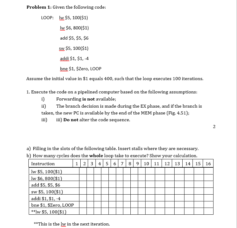 Problem 1 Given The Following Code Loop W 5