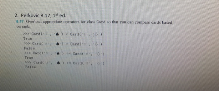 Solved Overload appropriate operators for class Card so that | Chegg.com