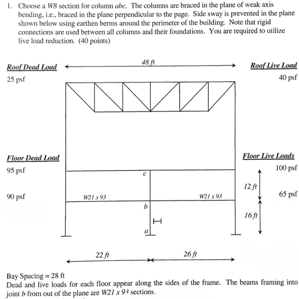 Solved 1. Choose a W8 section for column abc. The columns | Chegg.com