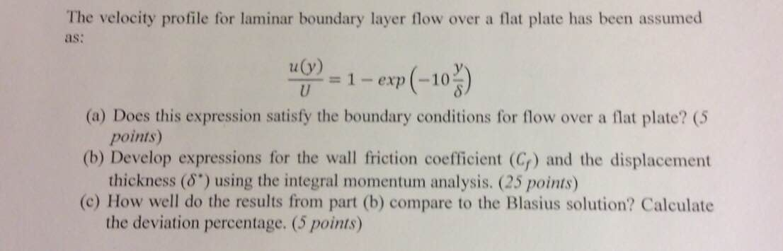 Solved The velocity profile for laminar boundary layer flow | Chegg.com