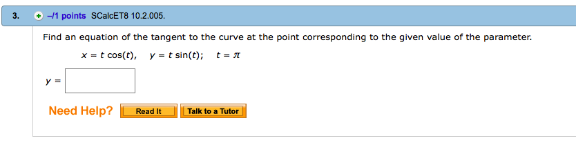 Solved 3. -11 points SCalcET8 10.2.005 Find an equation of | Chegg.com