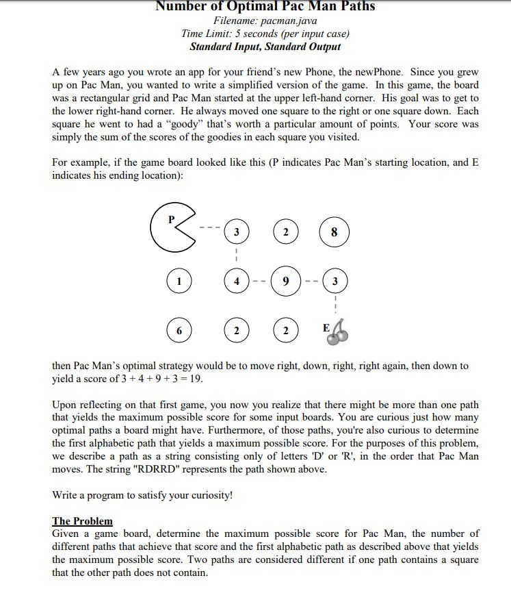 Solved Number of Optimal Pac Man Paths Filename: pacman.java | Chegg.com