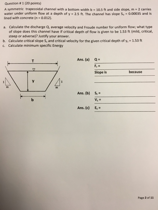 Solved A symmetric trapezoidal channel with a bottom width b | Chegg.com