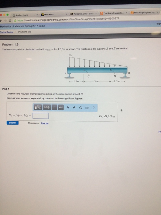 Solved The beam supports the distributed load with T_max = | Chegg.com