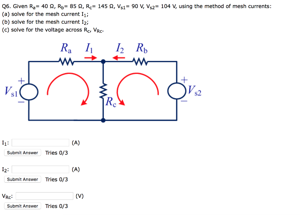 Solved Q6. Given Ra-40 Ω, Rb= 85 Ω, Rc= 145 Ω, Vs1= 90 V, | Chegg.com