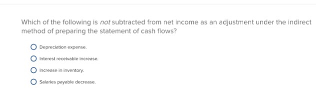 Solved Which of the following is subtracted from net income | Chegg.com