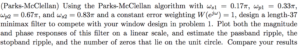 Using The Parks Mcclellan Algorithm With Omegas1