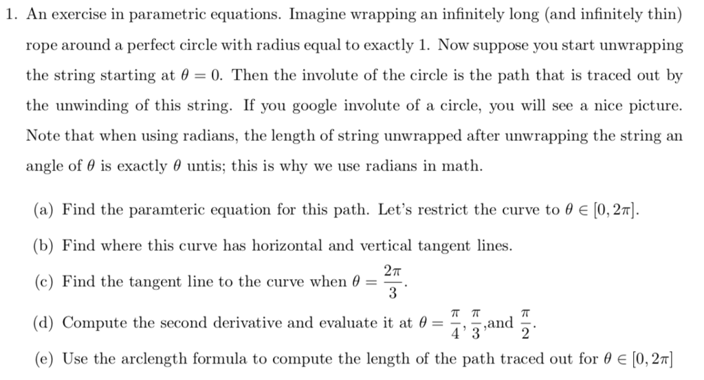 Solved 1. An exercise in parametric equations. Imagine | Chegg.com