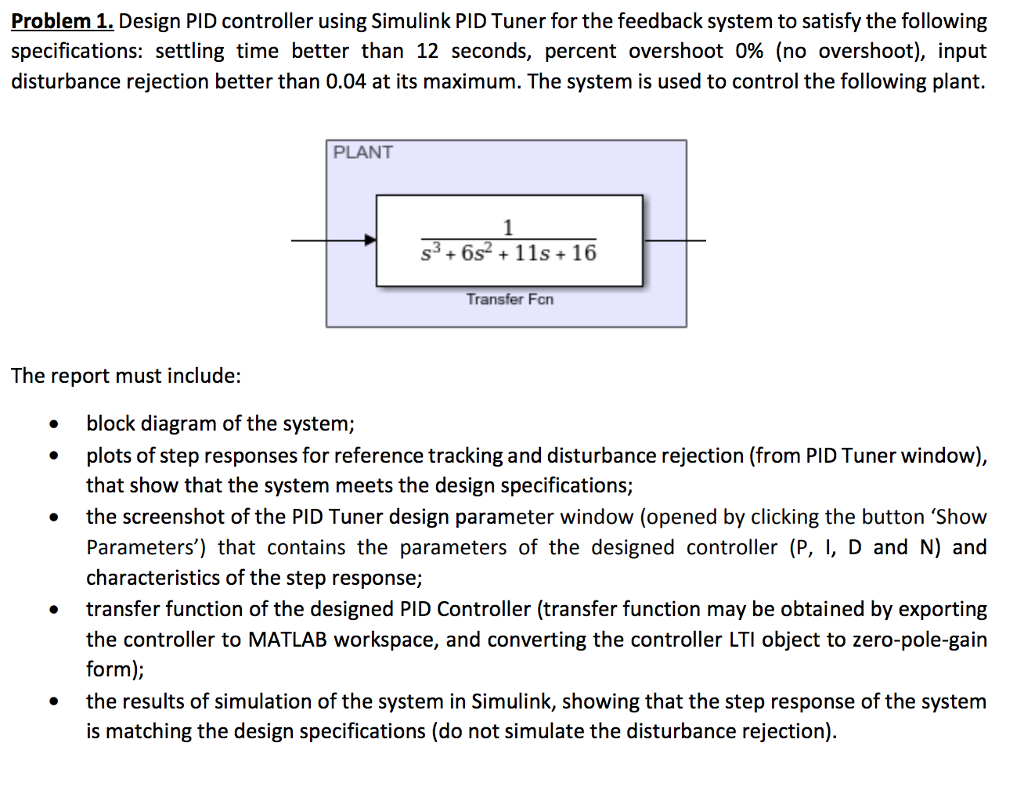 Problem 1. Design PID controller using Simulink PID | Chegg.com