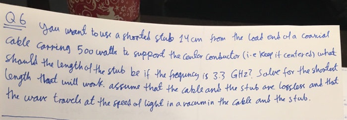 Solved You want to use shorted stub 14 cm from the cost and | Chegg.com