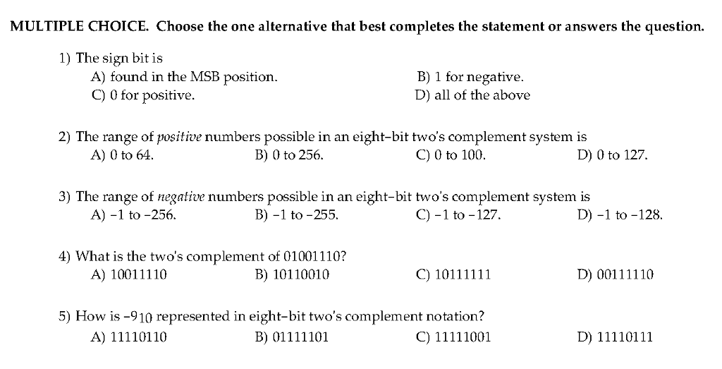 Solved MULTIPLE CHOICE. Choose the one alternative that best | Chegg.com