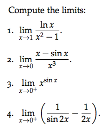 Solved Compute the limits? 1. lim(lnx)/(x^2-1), as x | Chegg.com
