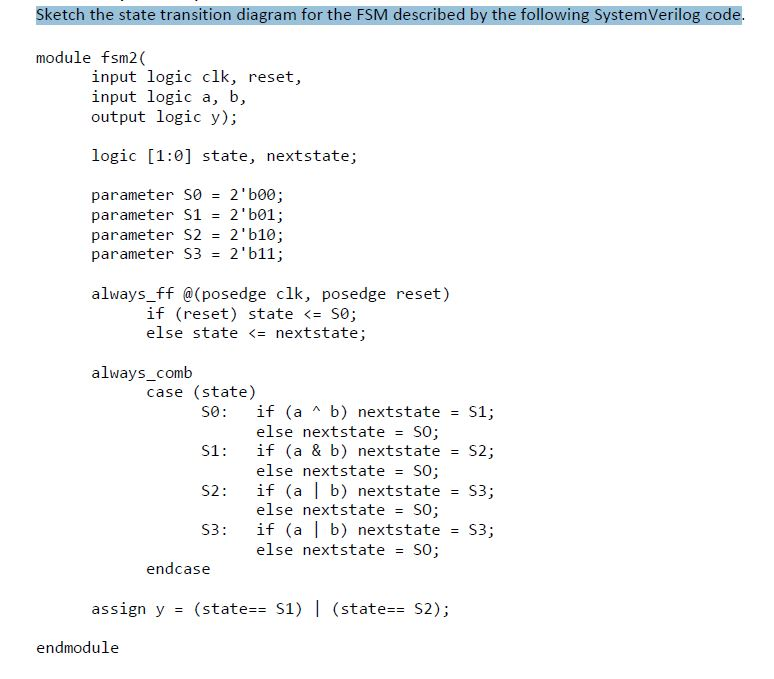 Solved Sketch the state transition diagram for the FSM | Chegg.com