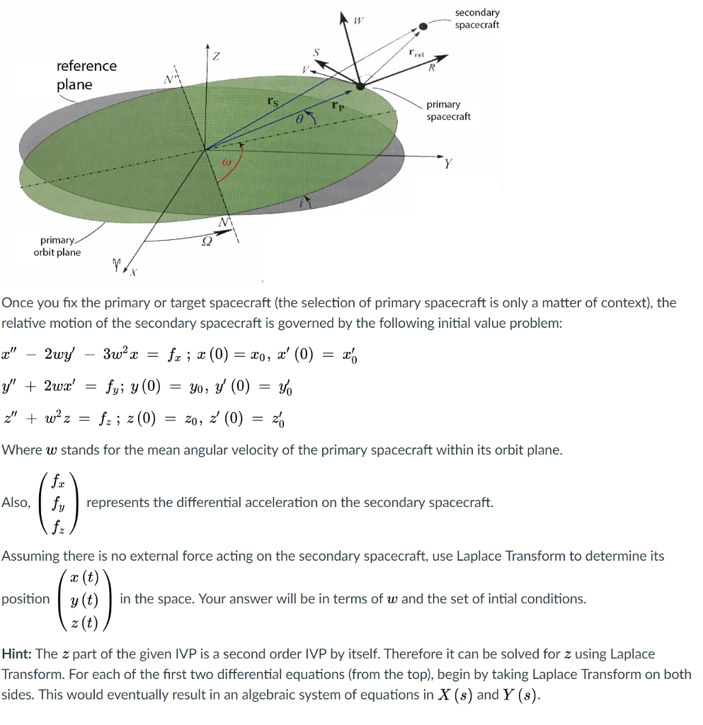 Solved secondary spacecraft reference plane primary | Chegg.com