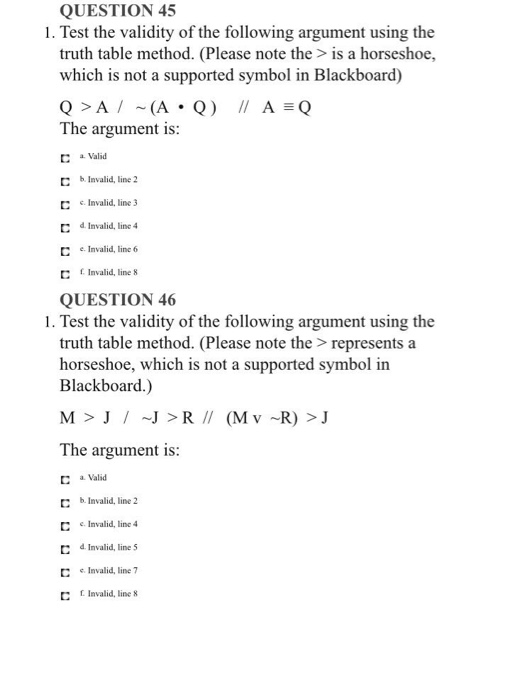 Solved Test the validity of the following argument using the | Chegg.com
