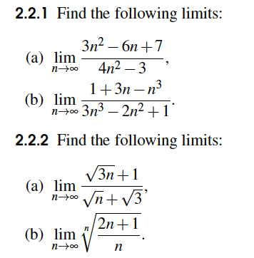 Solved Find the following limits: (a) lim_n rightarrow | Chegg.com