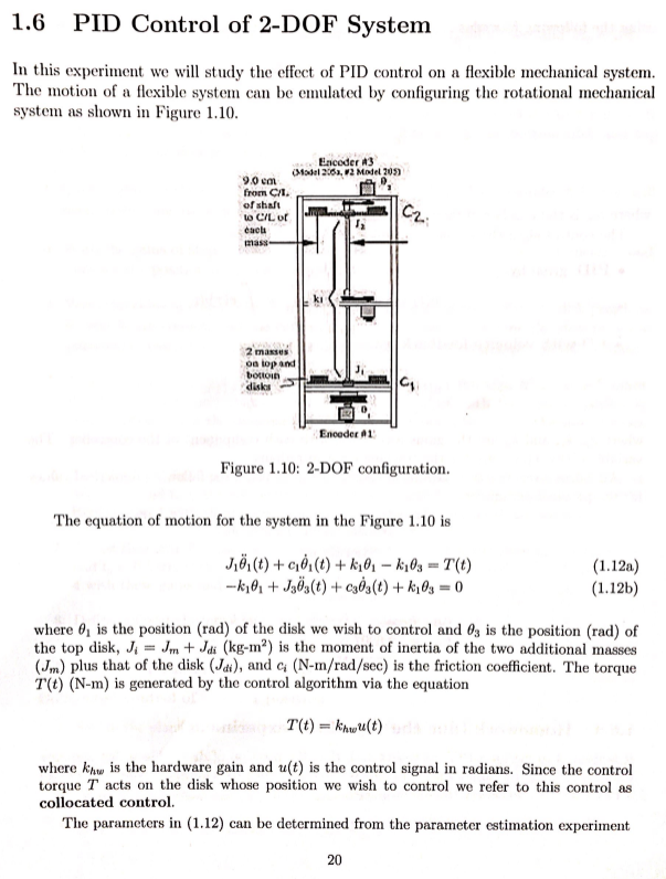 1.6 PID Control of 2-DOF System In this experiment we | Chegg.com