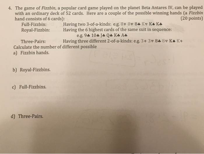 Solved The game of Fizzbin, a popular card game played on | Chegg.com