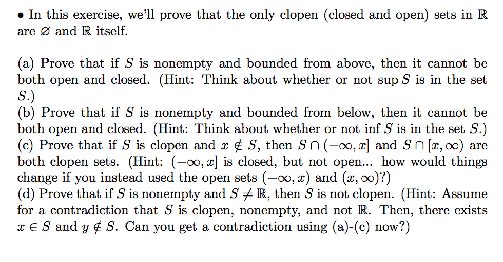 Solved In this exercise, we'll prove that the only clopen | Chegg.com