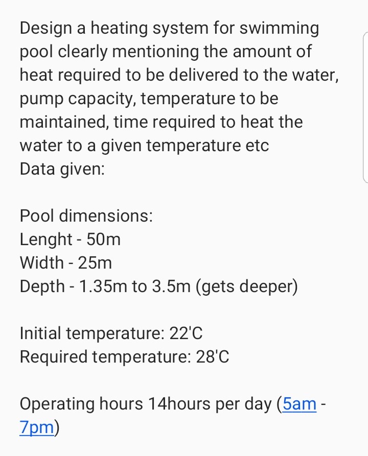 Solved Design a heating system for swimming pool clearly | Chegg.com