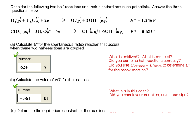 Solved Consider the following two half-reactions and their | Chegg.com
